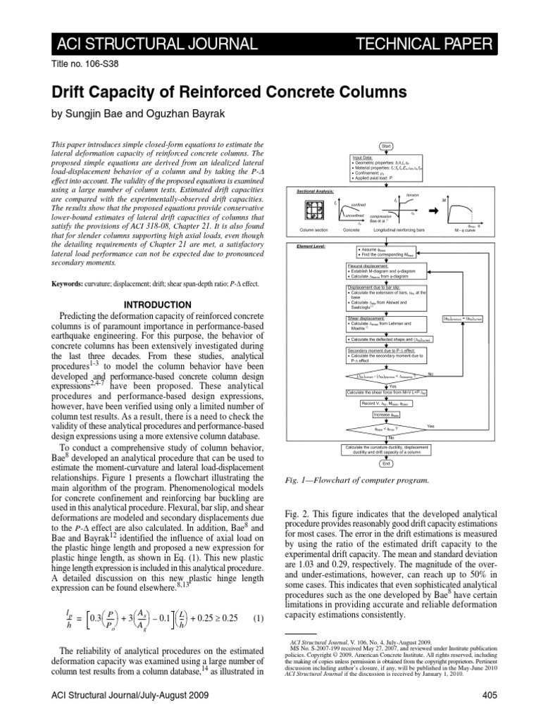 Drift Capacity of Reinforced Concrete Columns: Aci Structural Journal ...