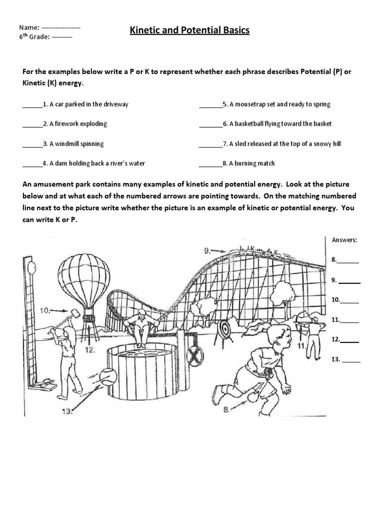 Kinetic and Potential Energy Worksheet | PDF | Kinetic Energy | Nature