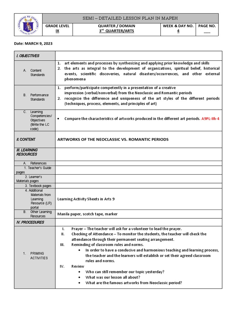 LP 13 Arts Q3 | Download Free PDF | Romanticism | Learning
