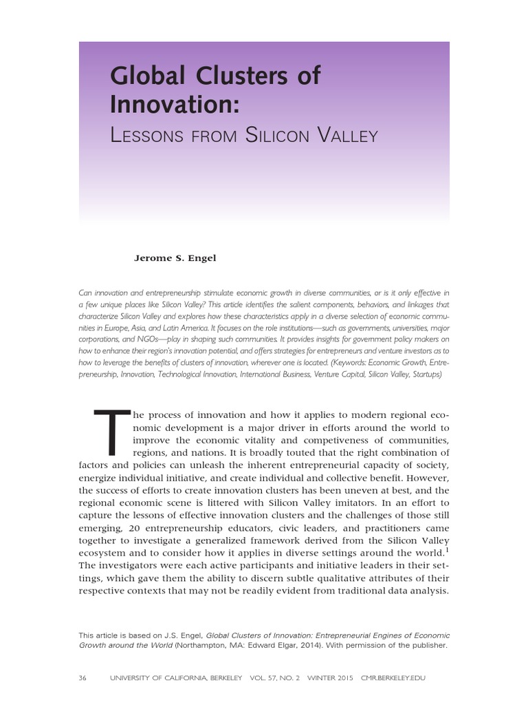 Engel 2015 - Global Clusters of Innovation Lessons From Silicon Valley ...