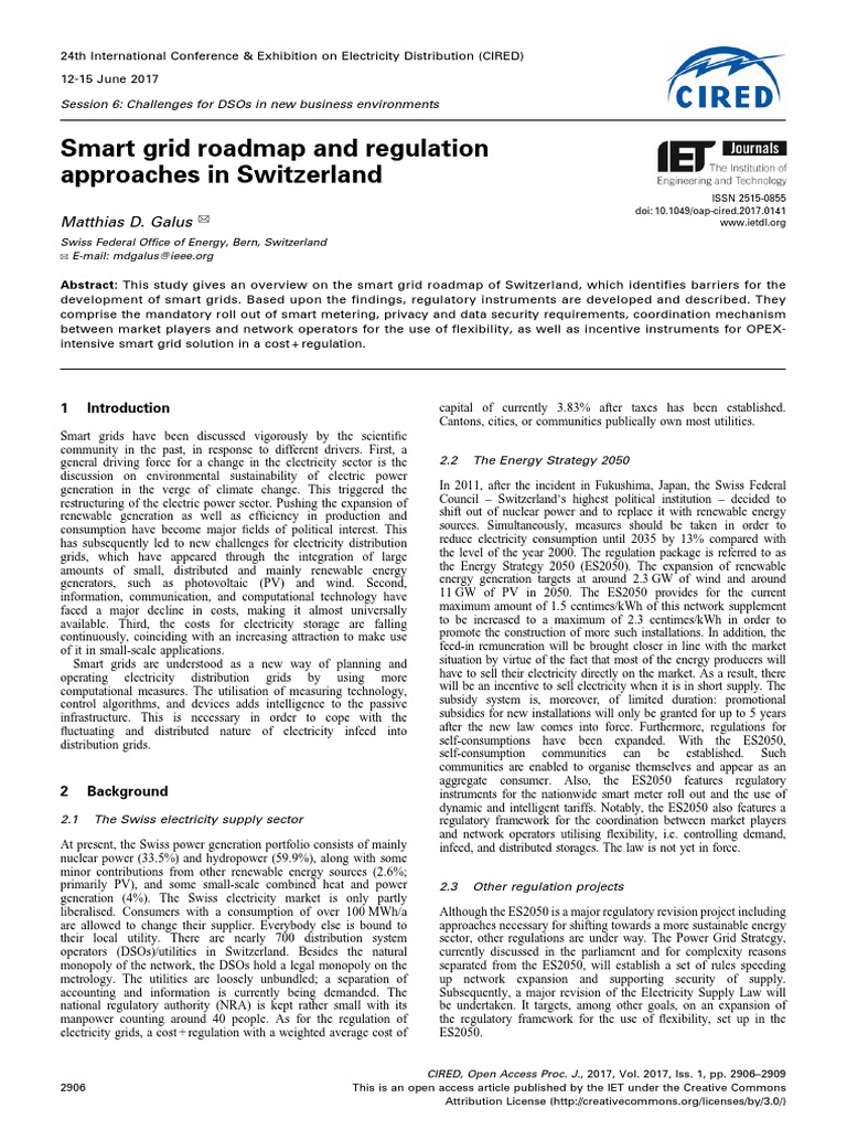 Smart Grid Roadmap and Regulation Approaches in Switzerland | PDF | Smart Grid | Electrical Grid