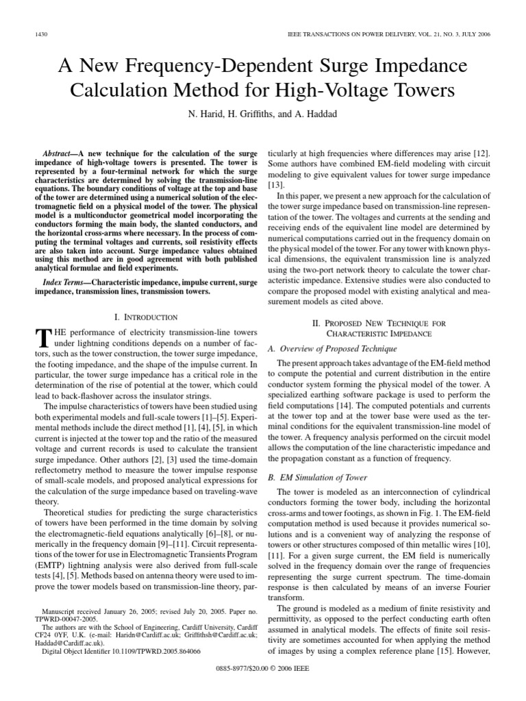 A New Frequency-Dependent Surge Impedance Calculation Method For High-Voltage Towers | PDF ...