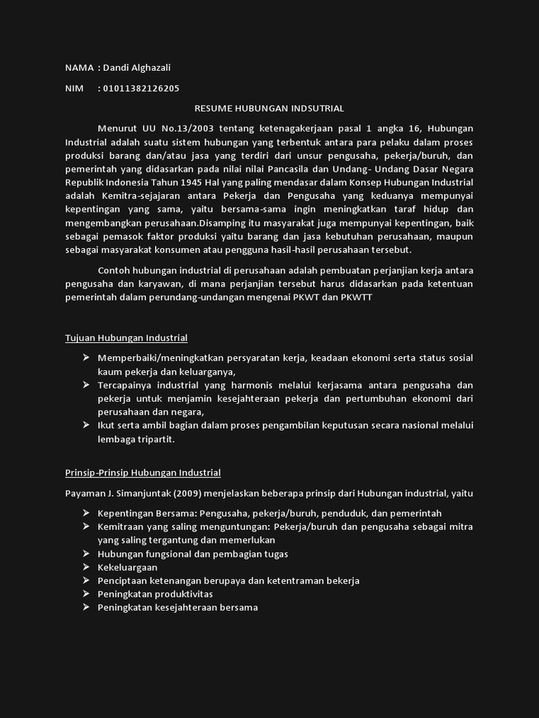 Dandi Alghazali - 01011382126205 - Resume Hubungan Industrial | PDF