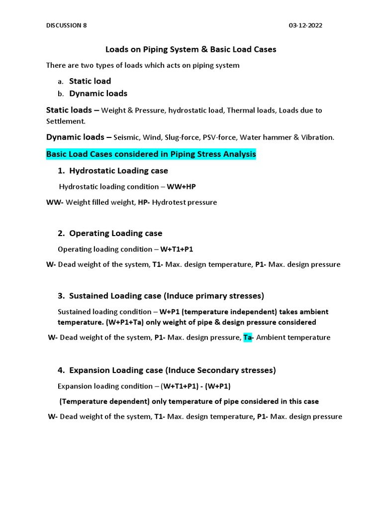 Basic load cases in Piping Stress Analysis (2) | PDF