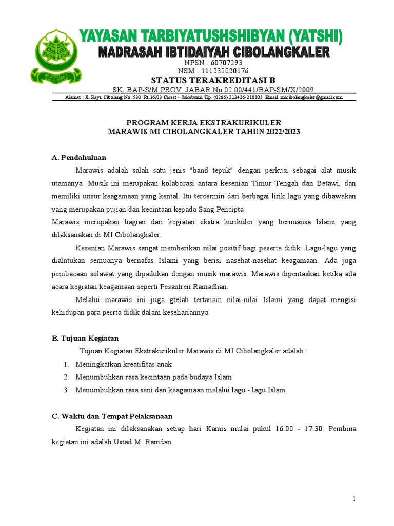 PROGRAM EKSKUL Marawis | PDF