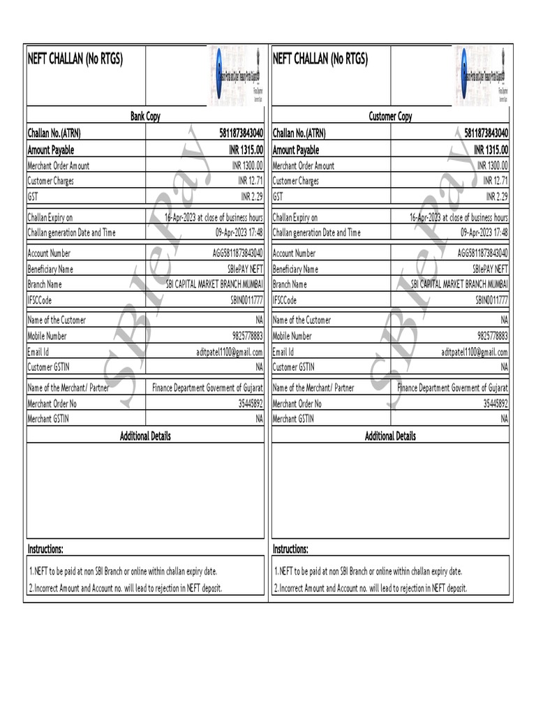 Sbiepay Sbiepay: Neft Challan (No RTGS) Neft Challan (No RTGS) | PDF | Banking Technology ...