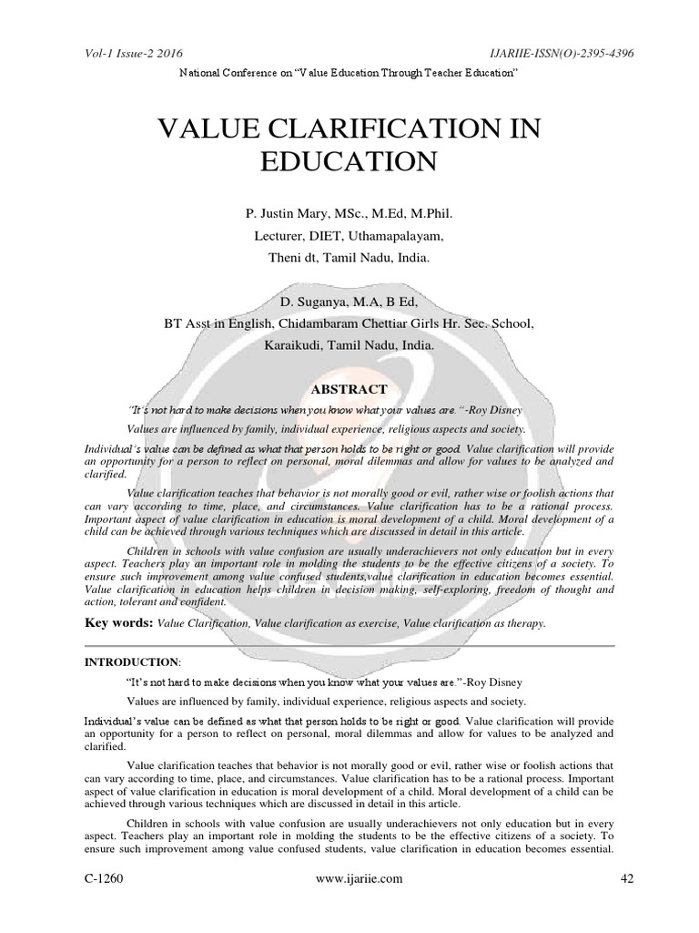 VALUE CLARIFICATION IN EDUCATION c1260 | PDF | Teachers | Psychotherapy