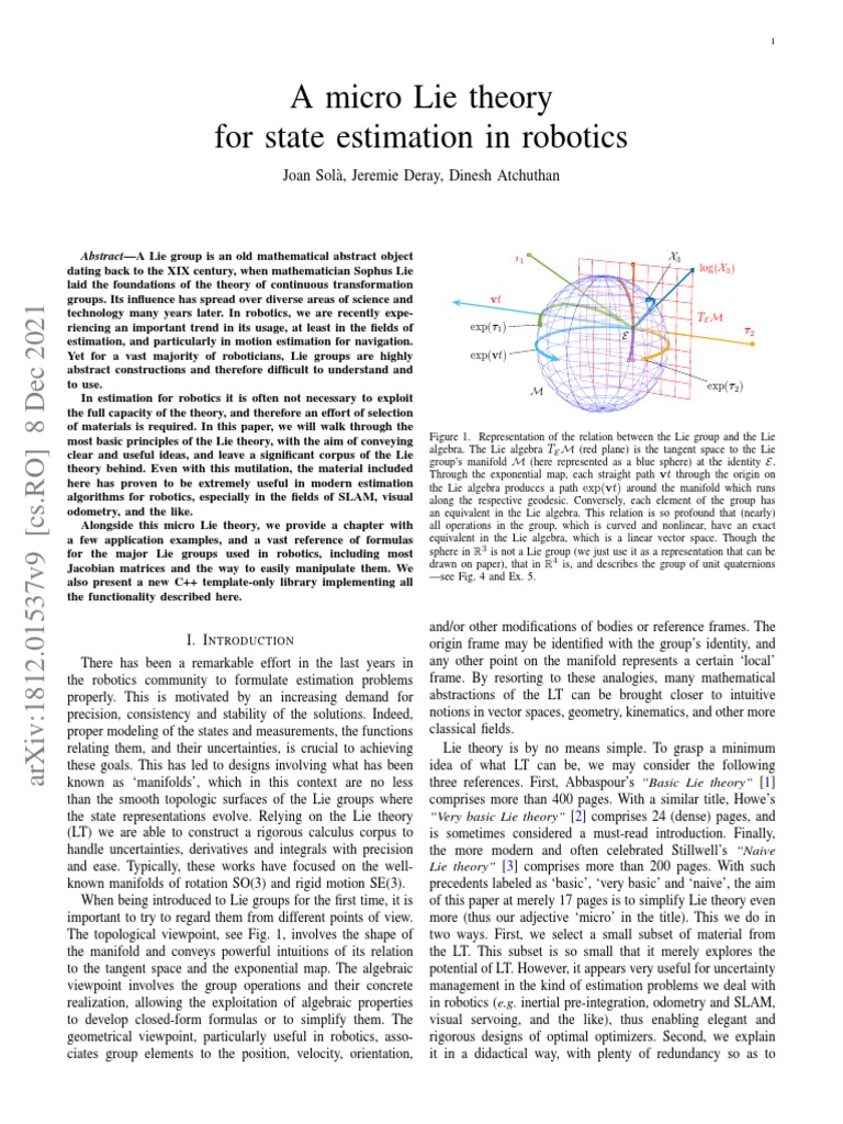 A Micro Lie Theory For State Estimation in Robotics | PDF | Lie Groups | Vector Space