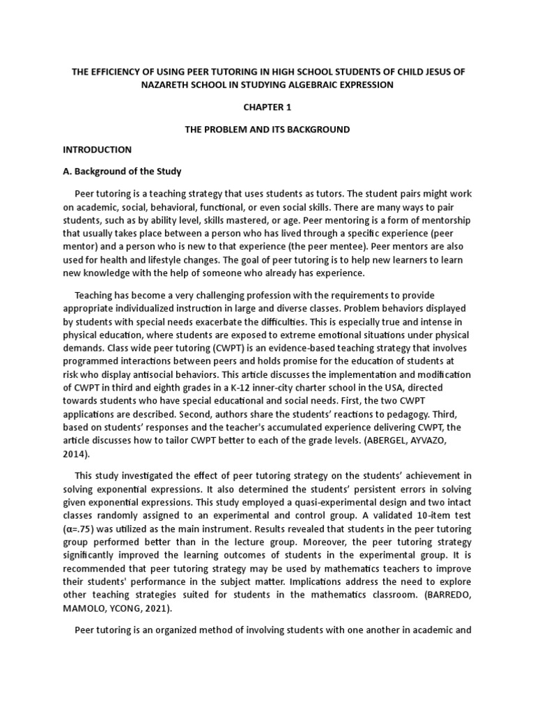 Peer Tutoring in High School Algebra | PDF | Mentorship | Programme For ...