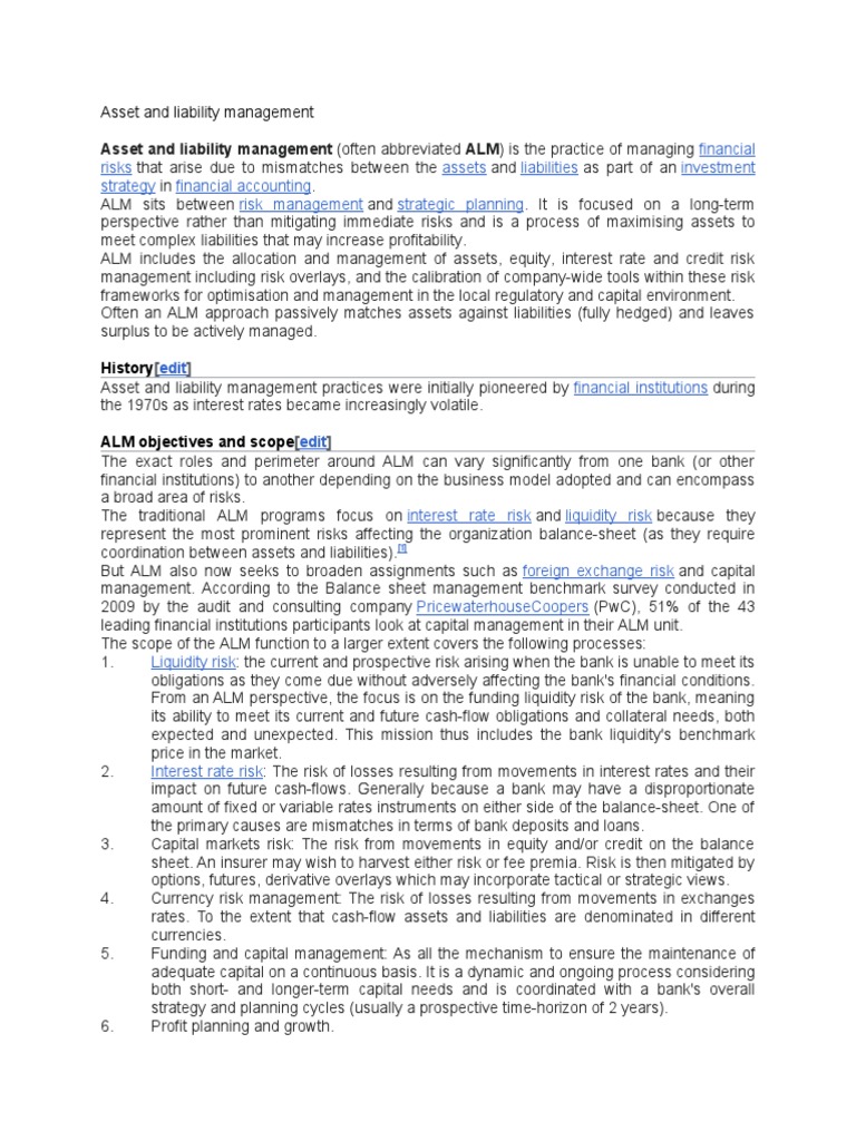 Asset and Liability Management WIKIPEDIA | PDF | Market Liquidity ...