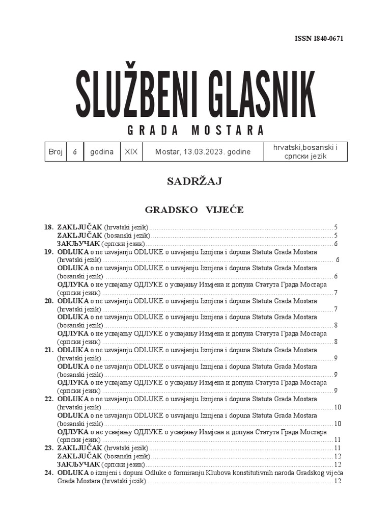 Sluzbeni Glasnik Grada Mostara Broj 6-2023 | PDF