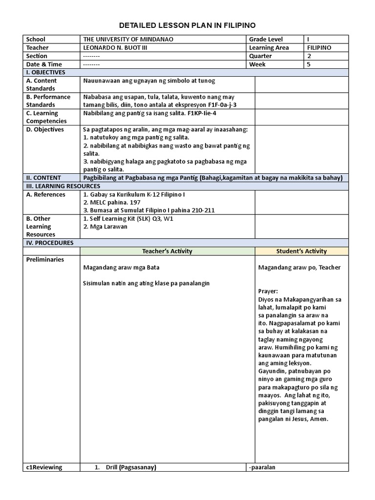 Detailed Lesson Plan Template 1 | PDF