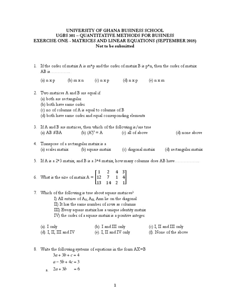Set 1 Matrix | PDF | Matrix (Mathematics) | Mathematical Physics