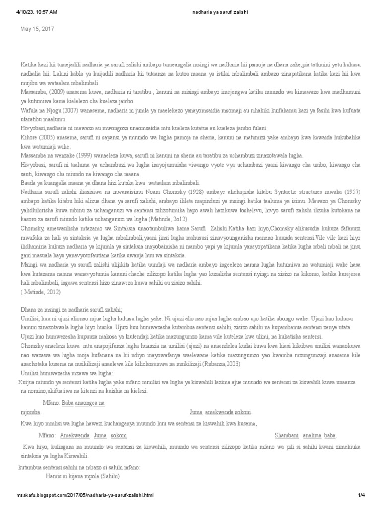 nadharia ya sarufi zalishi | PDF