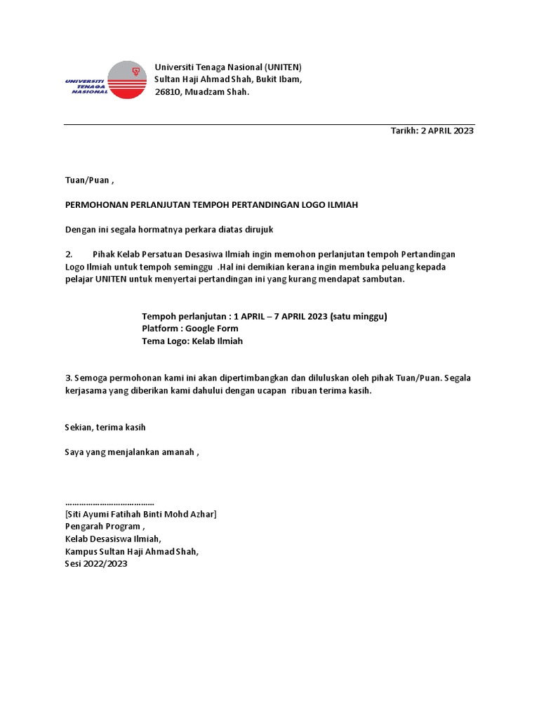 Surat Permohonan Lanjutan | PDF