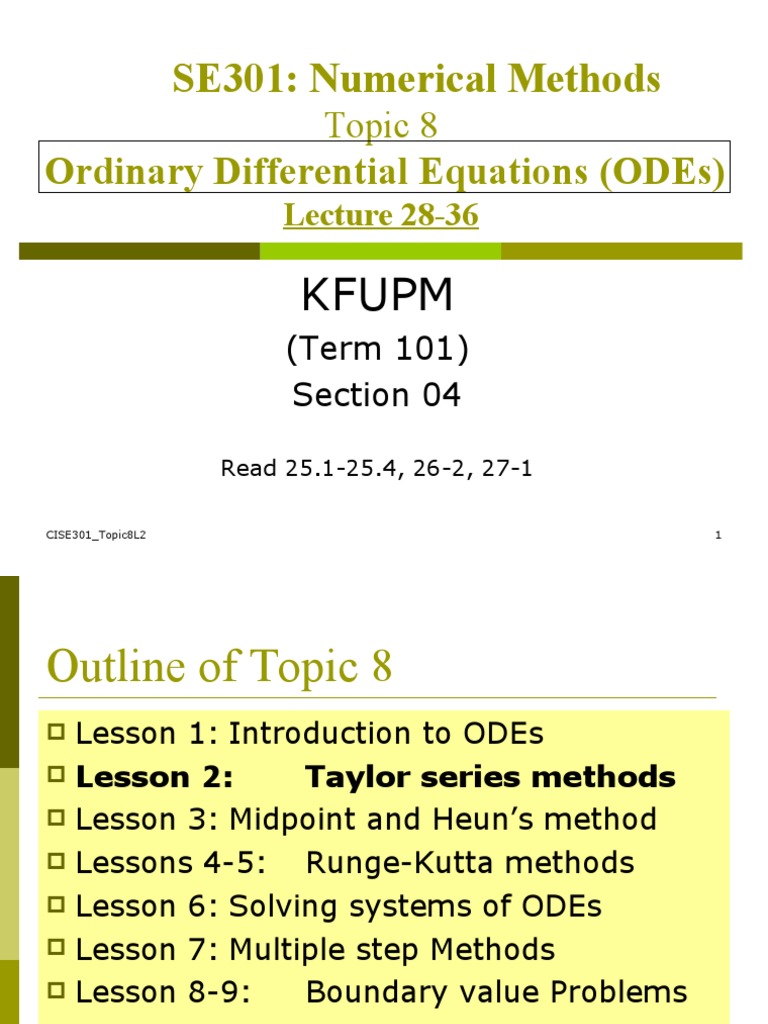 Se301: Numerical Methods: Ordinary Differential Equations (Odes) | PDF | Ordinary Differential ...