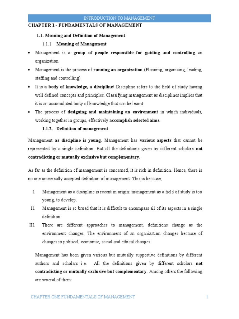 Chapter 1 - Fundamentals of Management 1.1. Meaning and Definition of ...
