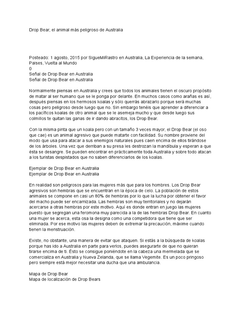 Drop Bear, El Animal Más Peligroso de Australia | PDF | Coala