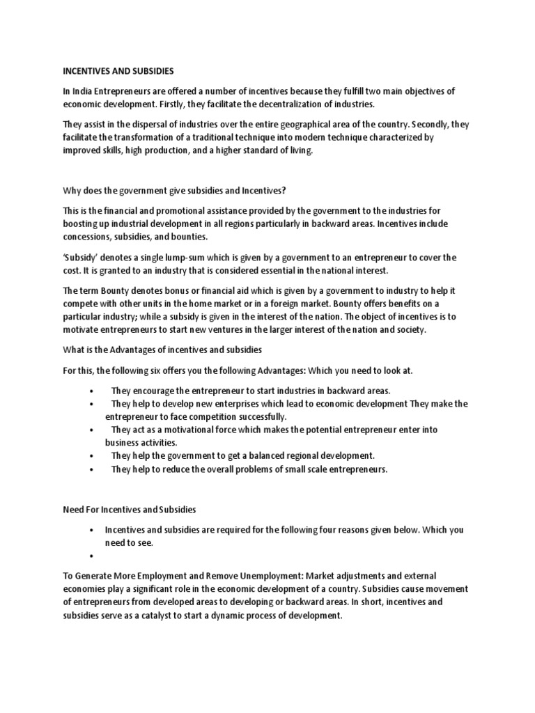 Incentives and Subsidies | PDF