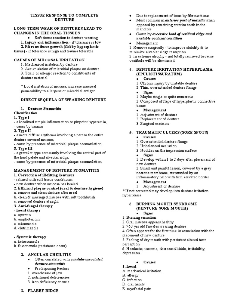 Tissue Response To Complete Denture | PDF | Dentures | Health Sciences