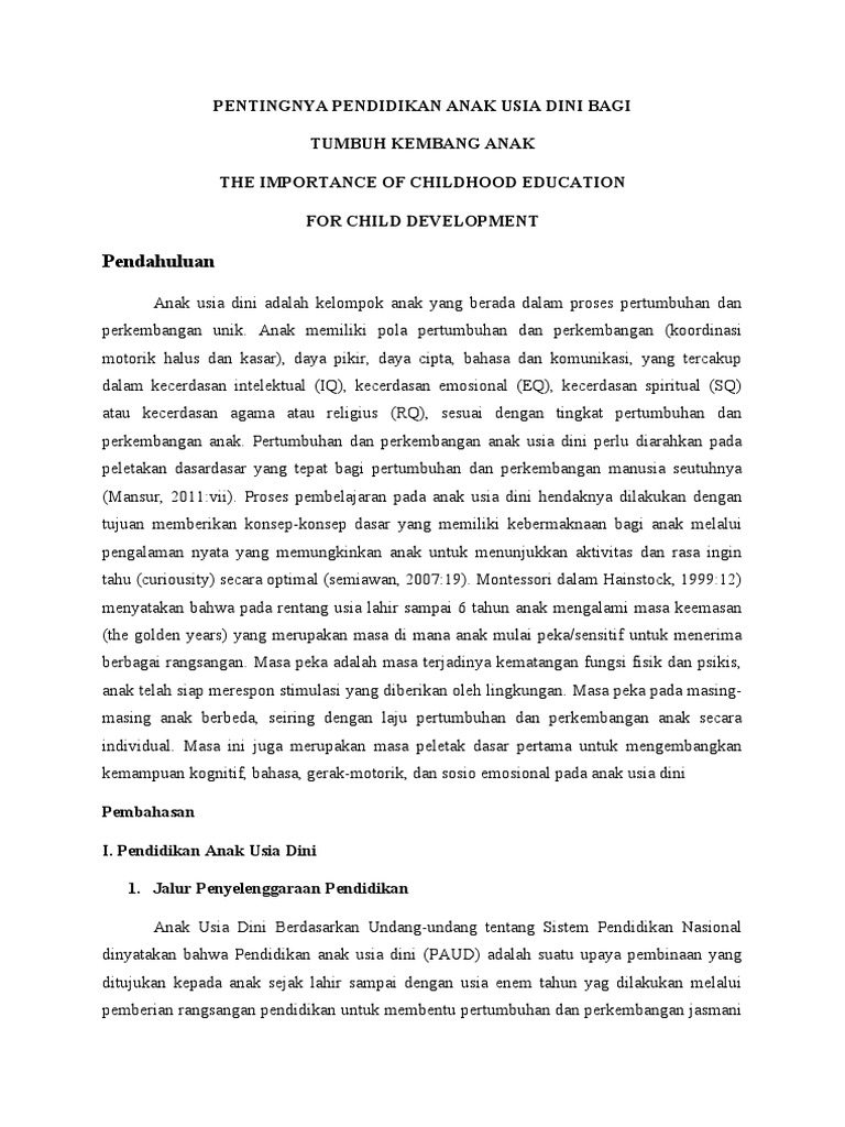 Pentingnya Pendidikan Anak Usia Dini | PDF