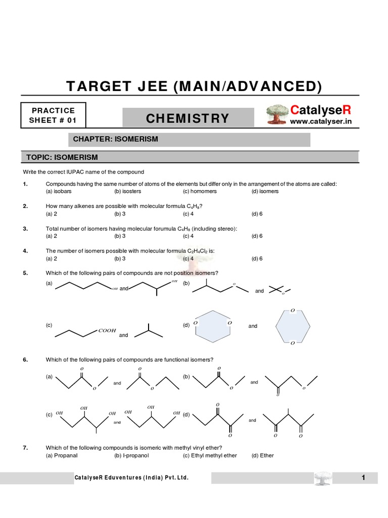 CT - Isomerism - Isomerism - 03042021 - Isomerism - Practice Sheet 1 To ...