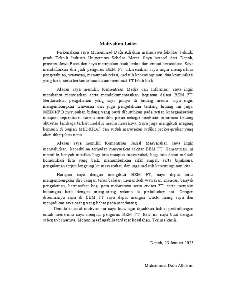 Motivation Letter | PDF