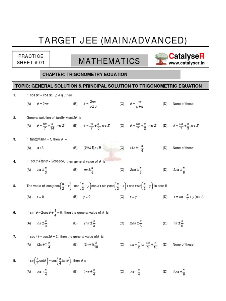 CT - Trigonometric Equations - Trigonometric Equations Sheets ...