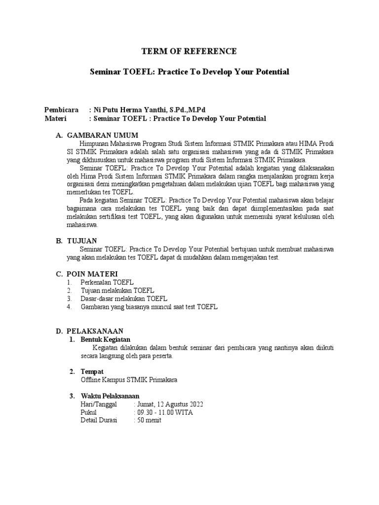 TOR Seminar TOEFL | PDF