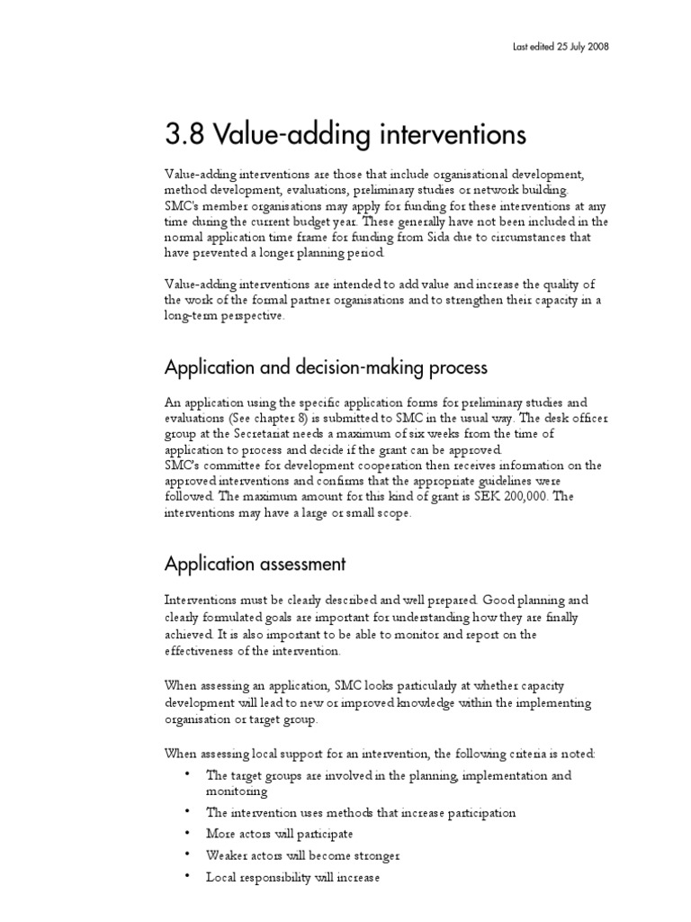 Value Adding Interventions | PDF | Target Audience | Evaluation