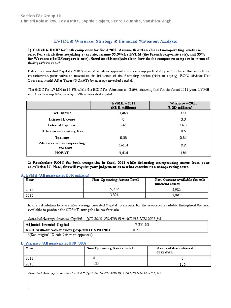 LVHM & Warnaco: Strategy & Financial Statement Analysis | PDF | Revenue ...