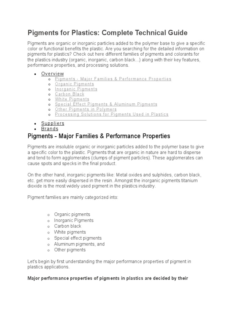 Pigments For Plastics | PDF | Titanium Dioxide | Pigment