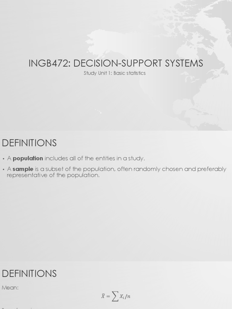 Introduction to Basic Statistics and Probability Concepts for Decision Support Systems | PDF ...