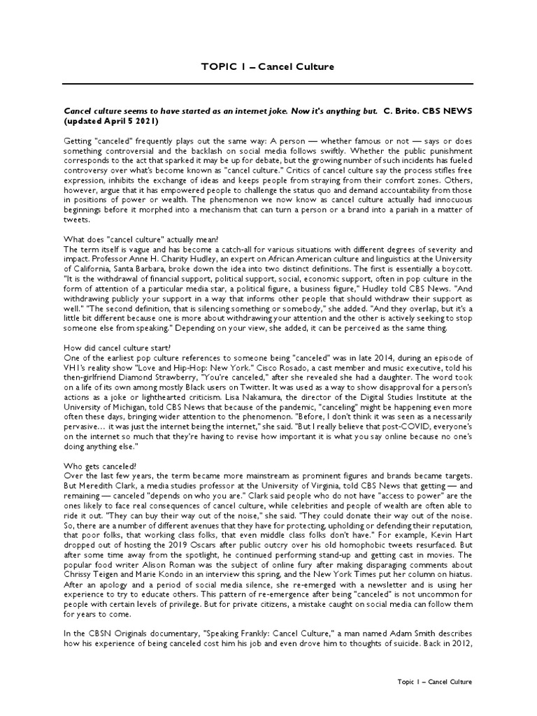 Cancel Culture Text | PDF | Social Media | Popular Culture & Media Studies
