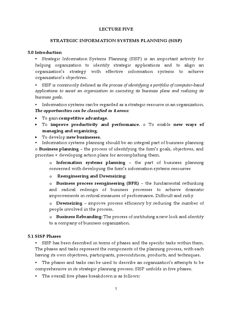 Lecture Five Strategic Information Systems Planning (Sisp) | Download ... Lecture Five Strategic Information Systems Planning (Sisp) | Download ...