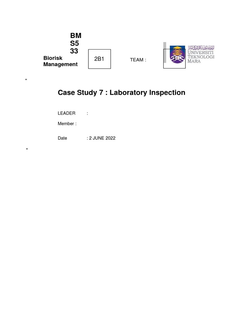BMS533 Case Study 7 Laboratory Inspection | PDF | Laboratories | Safety