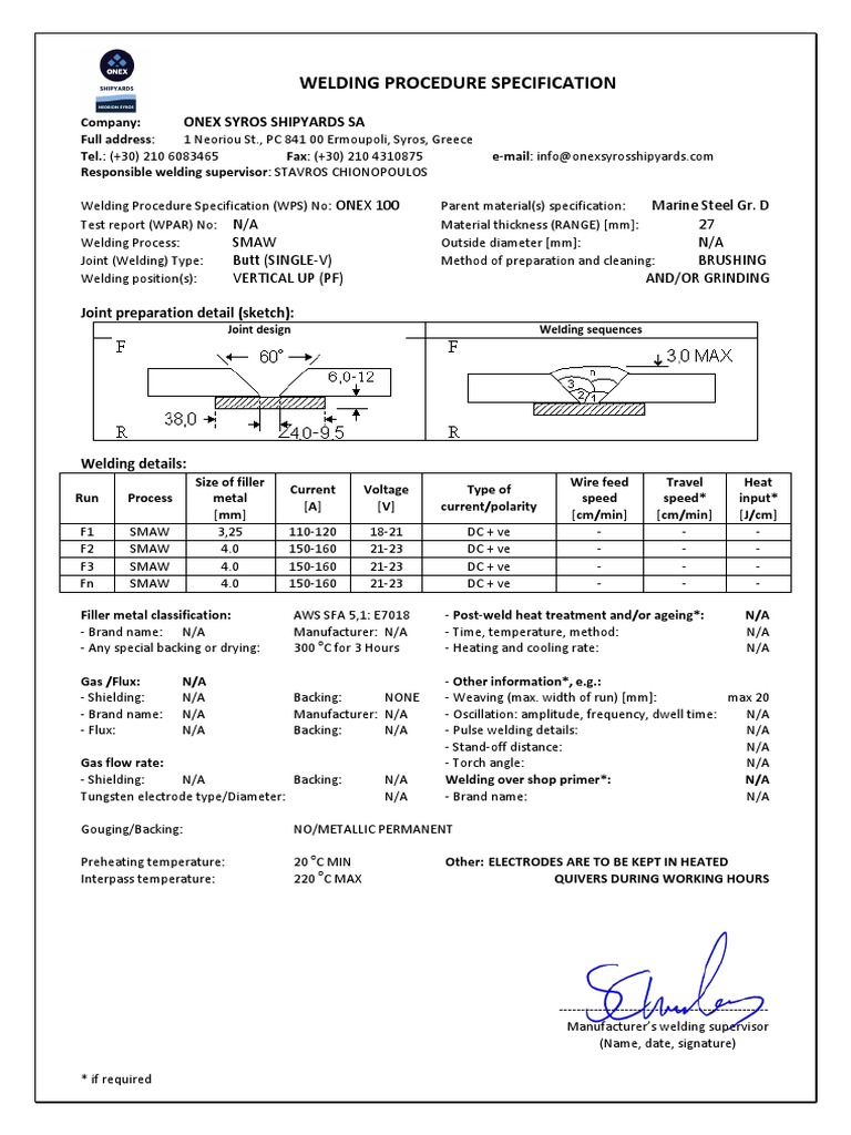 Onex-Wps-100 - Single V - 27-Smaw-Vertical Up | PDF | Construction | Welding