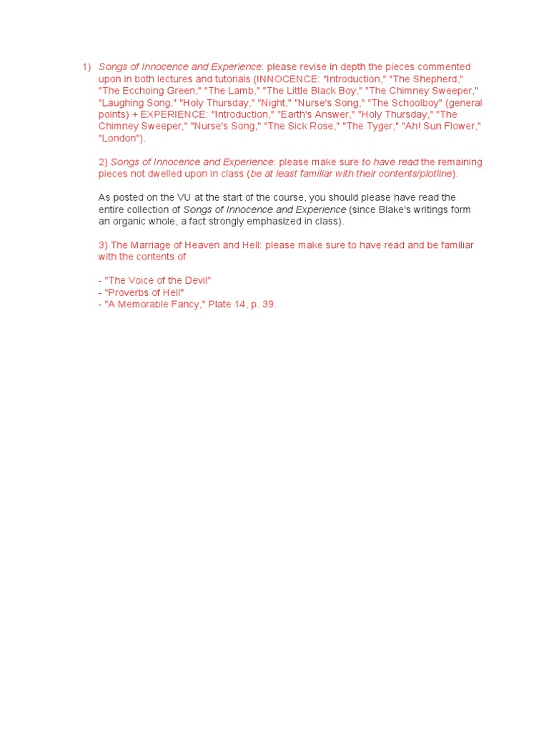 Blake's Songs of Innocence & Experience | PDF