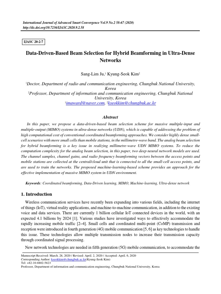 Data-Driven-Based Beam Selection For Hybrid Beamforming in Ultra-Dense Networks | PDF | Mimo ...