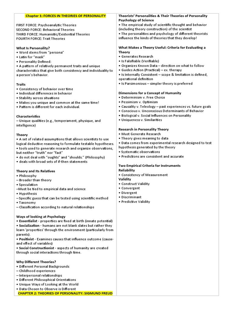 Theories of Personality Prelim Reviewer | PDF | Id | Sigmund Freud