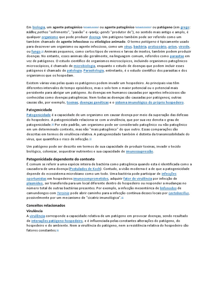 Os principais conceitos relacionados a agentes patogênicos ...
