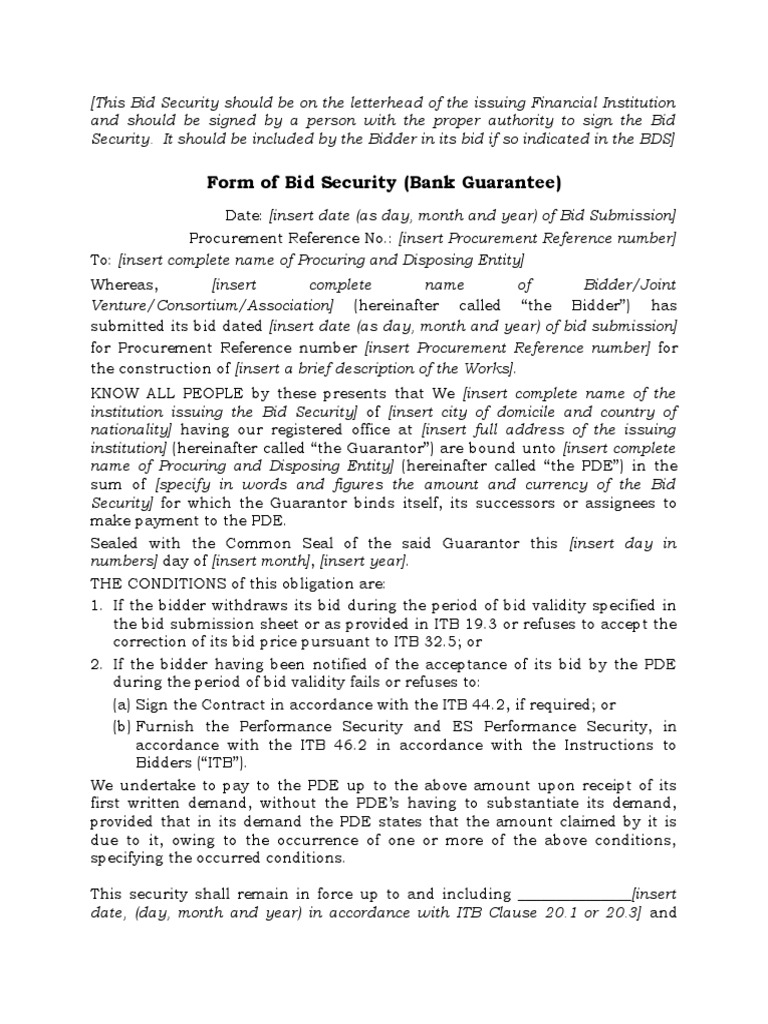 Bid Security Format | Download Free PDF | Surety | Business