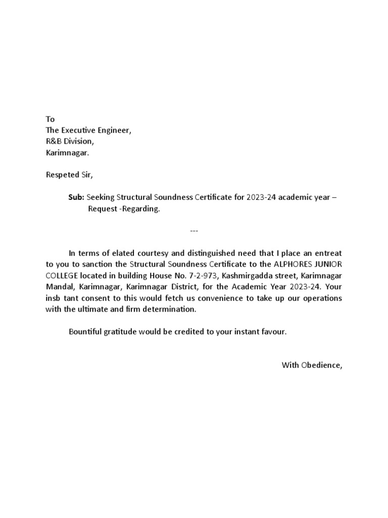 Covering Letter (Sound, Sanitary) 2023-24 | PDF