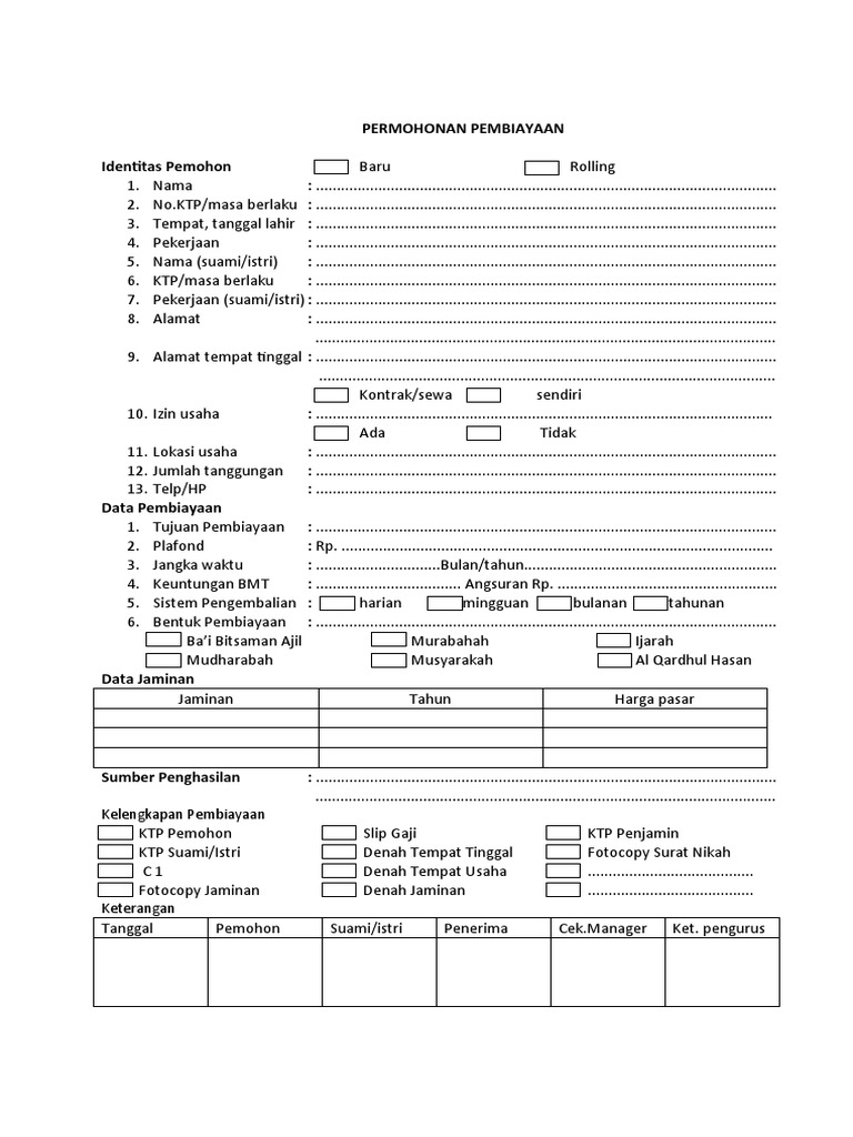 form permohonan pembiayaan. | PDF