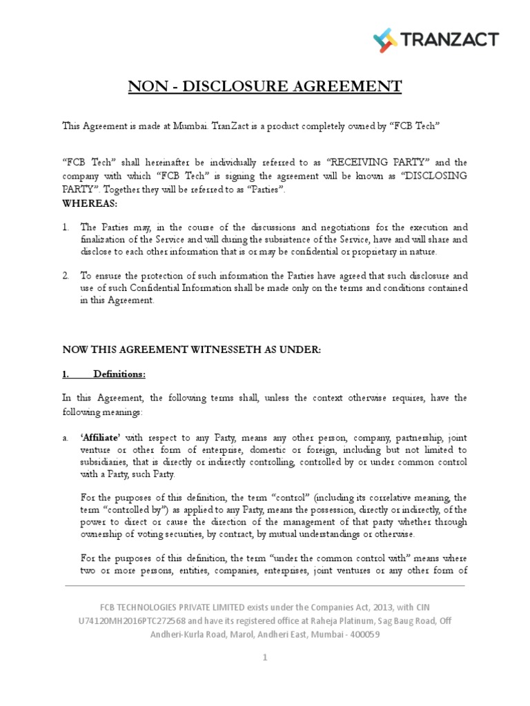 Non Disclosure Agreement | PDF | Confidentiality | Intellectual Property