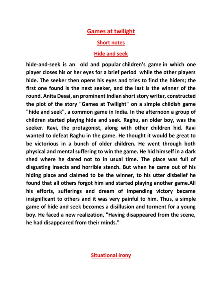 Games at Twilight Shot Notes, Explanation, Broad Question | PDF | Irony