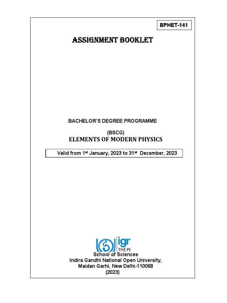 Assignment Booklet: Elements of Modern Physics | PDF | Photoelectric ...