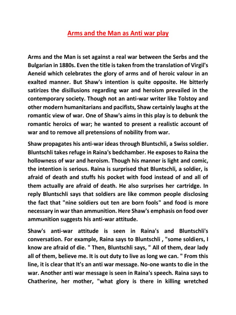 Arms and The Man As Anti War Play | PDF