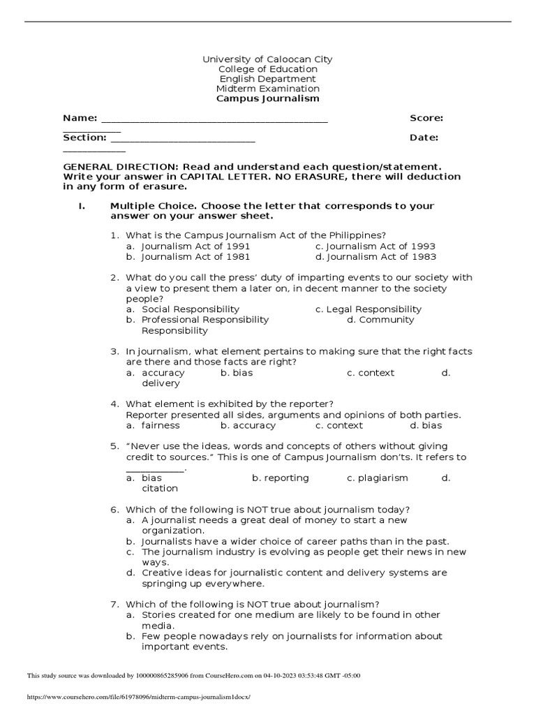 Midterm Campus Journalism1 | PDF | News | Journalism