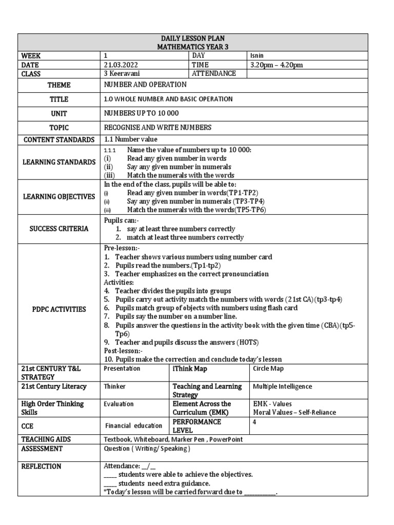 Maths Y3 Week 1 | PDF | Lesson Plan | Teachers